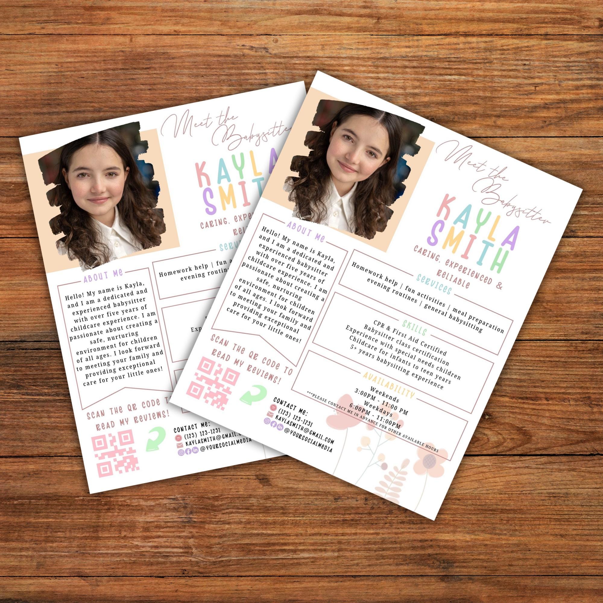 Editable Babysitter Flyer Template | Meet the Babysitter | Canva Resume ...