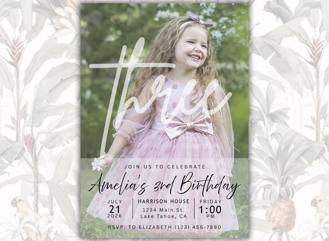 Editable 3rd Birthday Invitation | Third Birthday Invite Canva Template ...