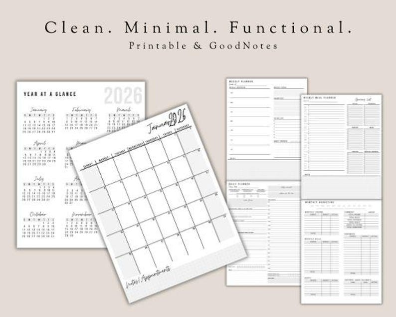 2026 Digital Planner | Printable and Goodnotes Planner | Minimal Weekly ...