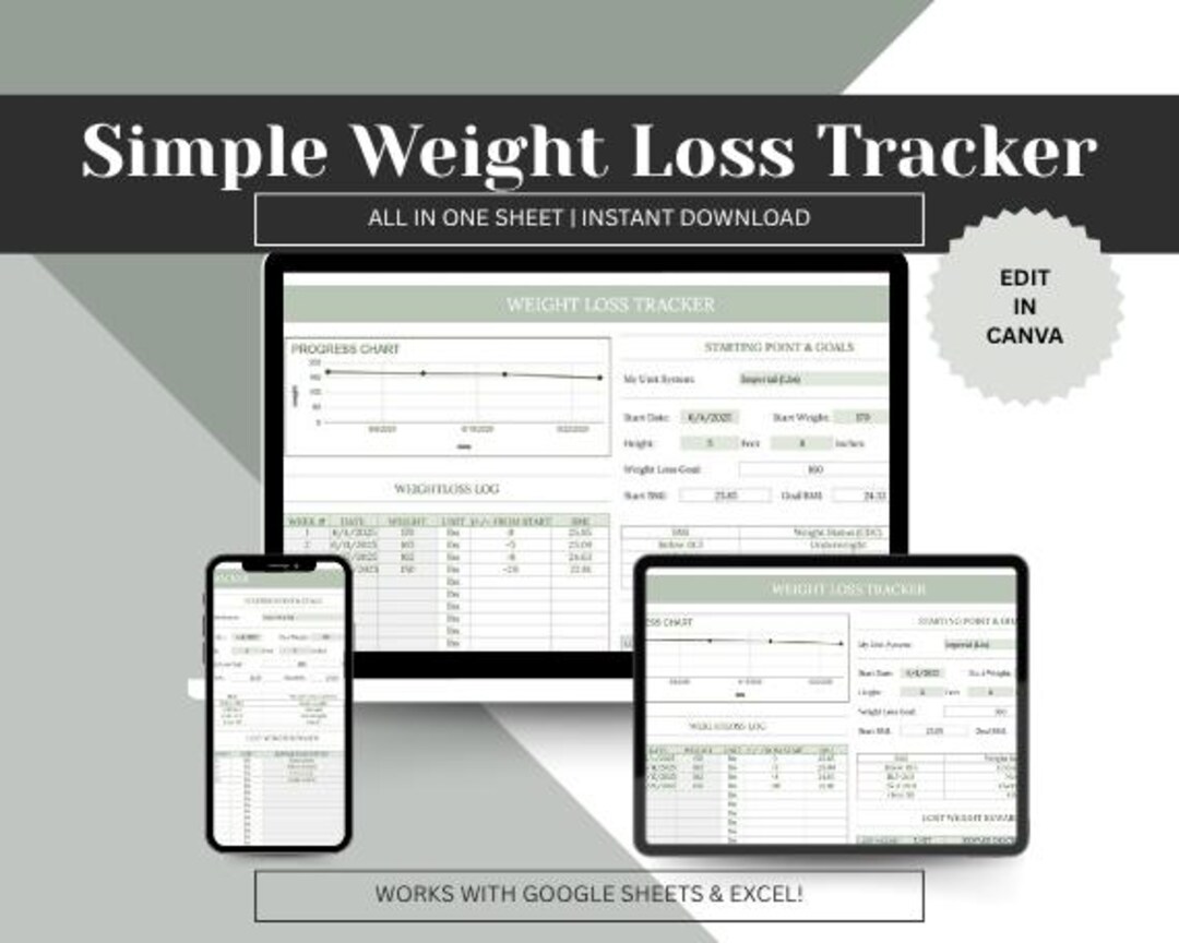 Weight Loss Tracker Spreadsheet | Digital Weight Tracker for Excel and ...