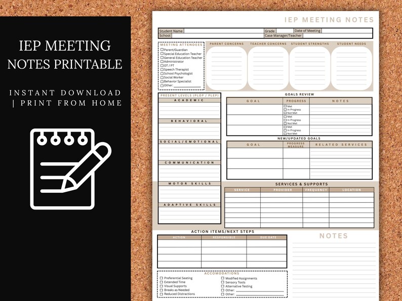IEP Meeting Notes Printable | Special Education Template | IEP Forms ...