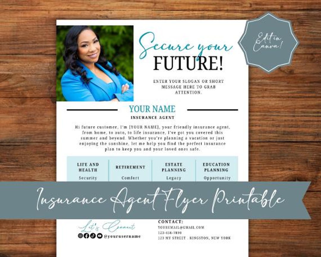 Editable Insurance Agent Flyer Template | Canva Printable Marketing ...