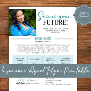 Editable Insurance Agent Flyer Template | Canva Printable Marketing ...