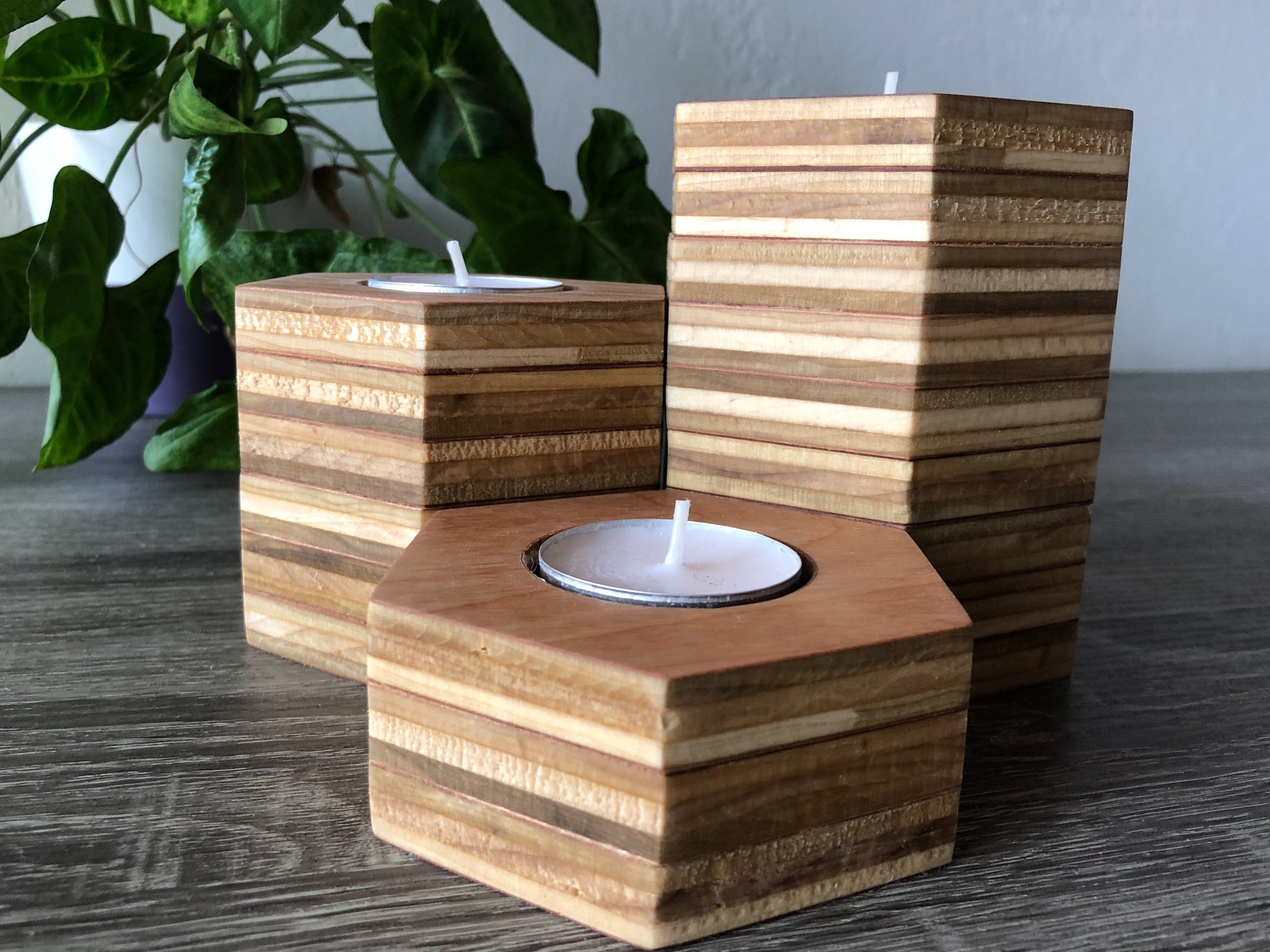 Birch Plywood Set of 3 Candle Holders for Tea Light Candles | Etsy