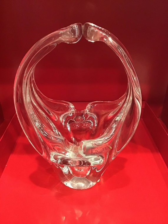 Vintage Toscany Crystal Glass Basket Vase Hand Blown | Etsy