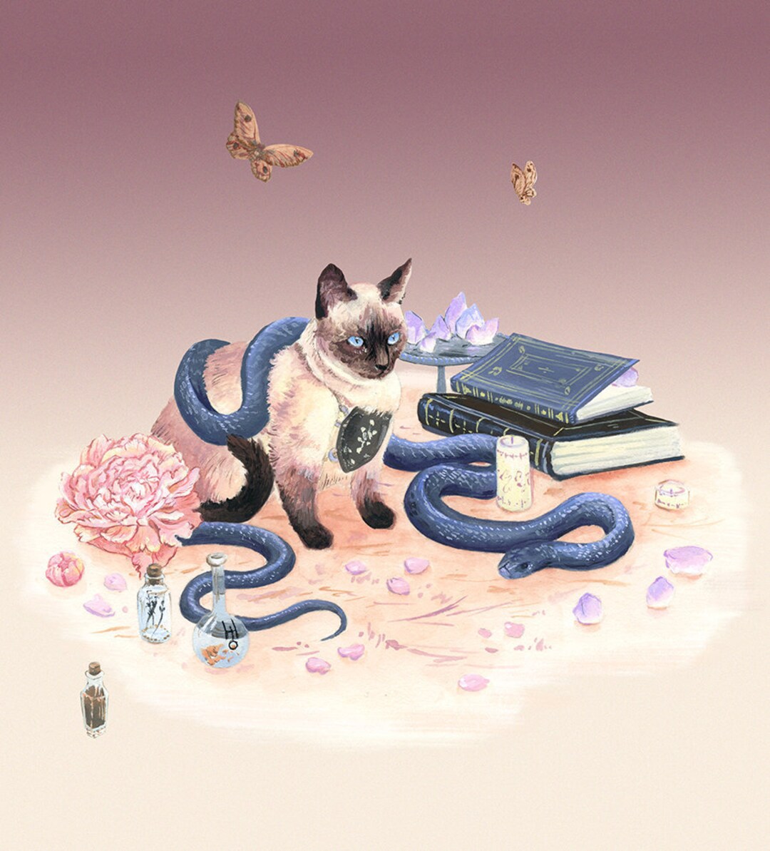 Corner of the Woods Print, Siamese Cat Witch Familiar Woods Art Print ...