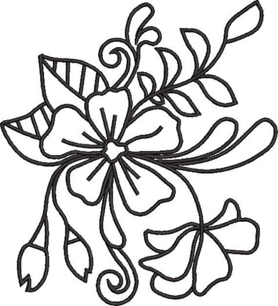 One Color Outline Floral Element Embroidery Design - Etsy