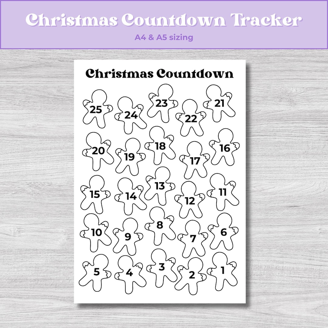 Printable Christmas Countdown Tracker Countdown to Christmas Reusable ...