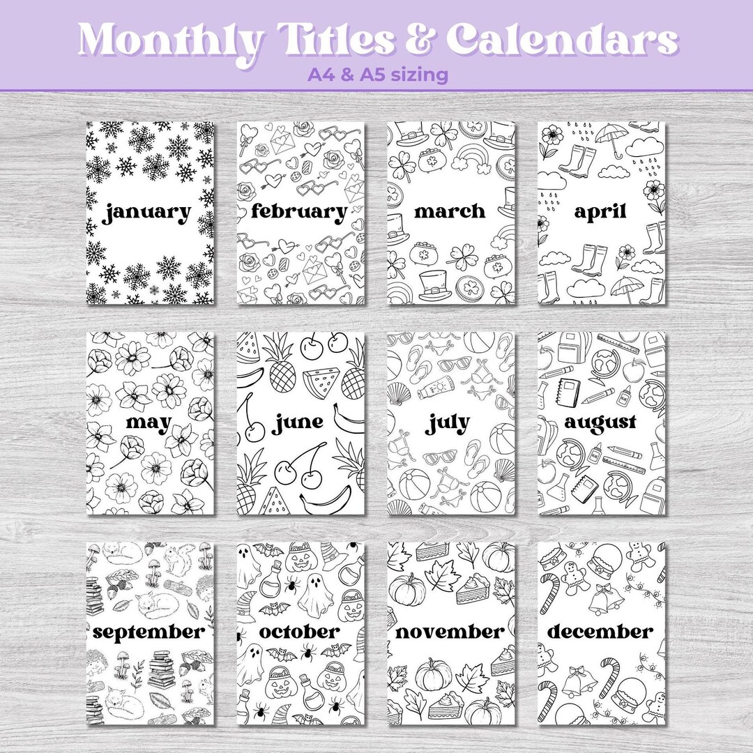 12-month Printable Journal Calendar - Undated, Reusable Planner | A4 ...