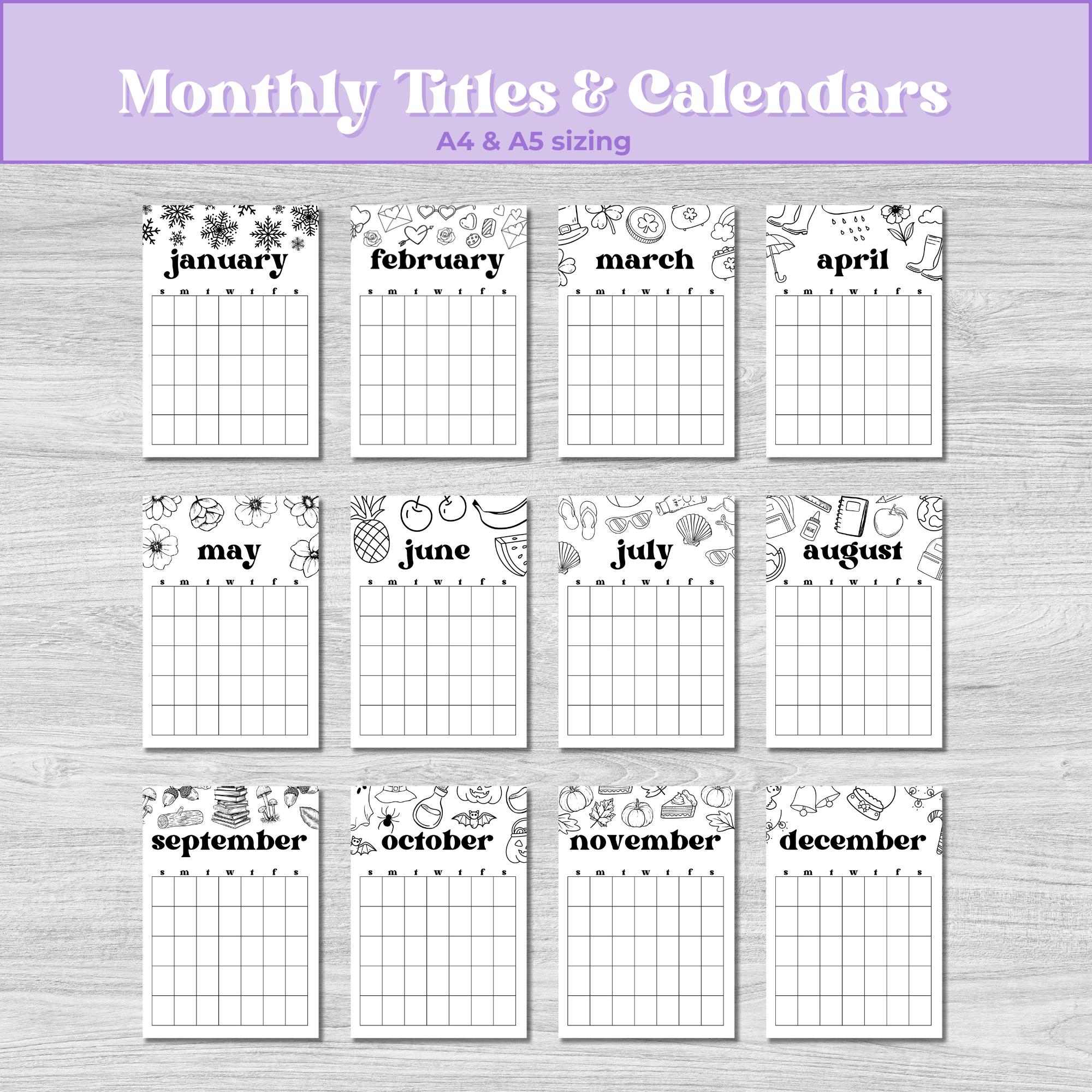 12-month Printable Journal Calendar - Undated, Reusable Planner | A4 ...