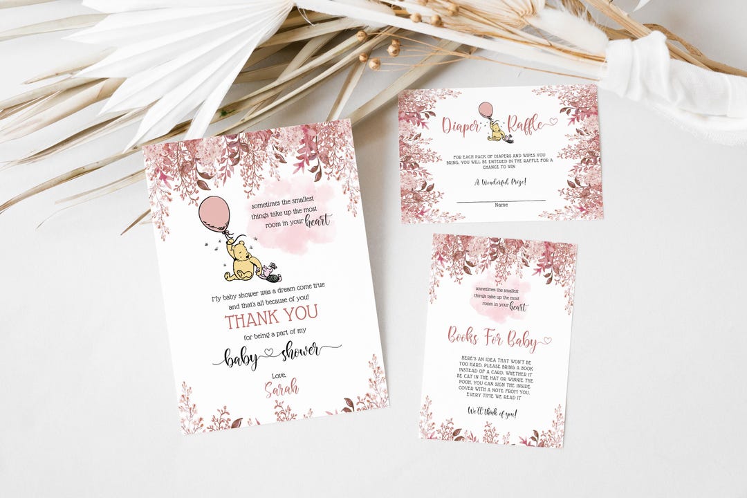 Winnie the Pooh-piglet-balloon Girl Baby Shower Bundle, Invitation ...