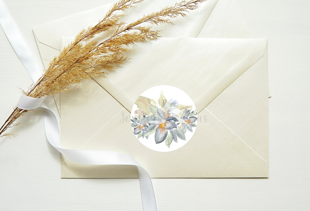Watercolor Dusty Blue Floral Wedding Envelope Stickers, Stickers ...