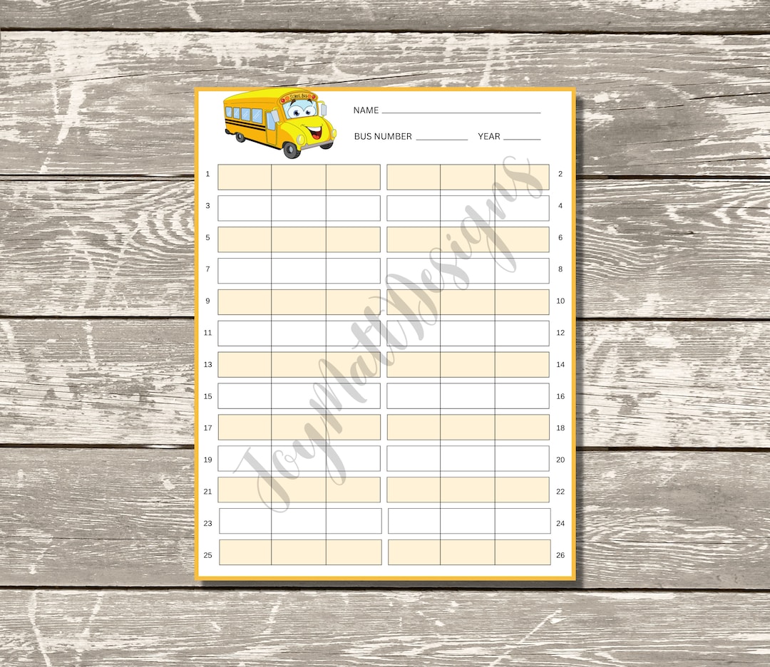 School Bus Seating Chart, School Bus Drivers, Teacher Bus Chart, Back ...