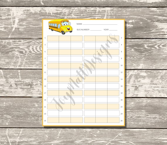 School Bus Seating Chart Printable