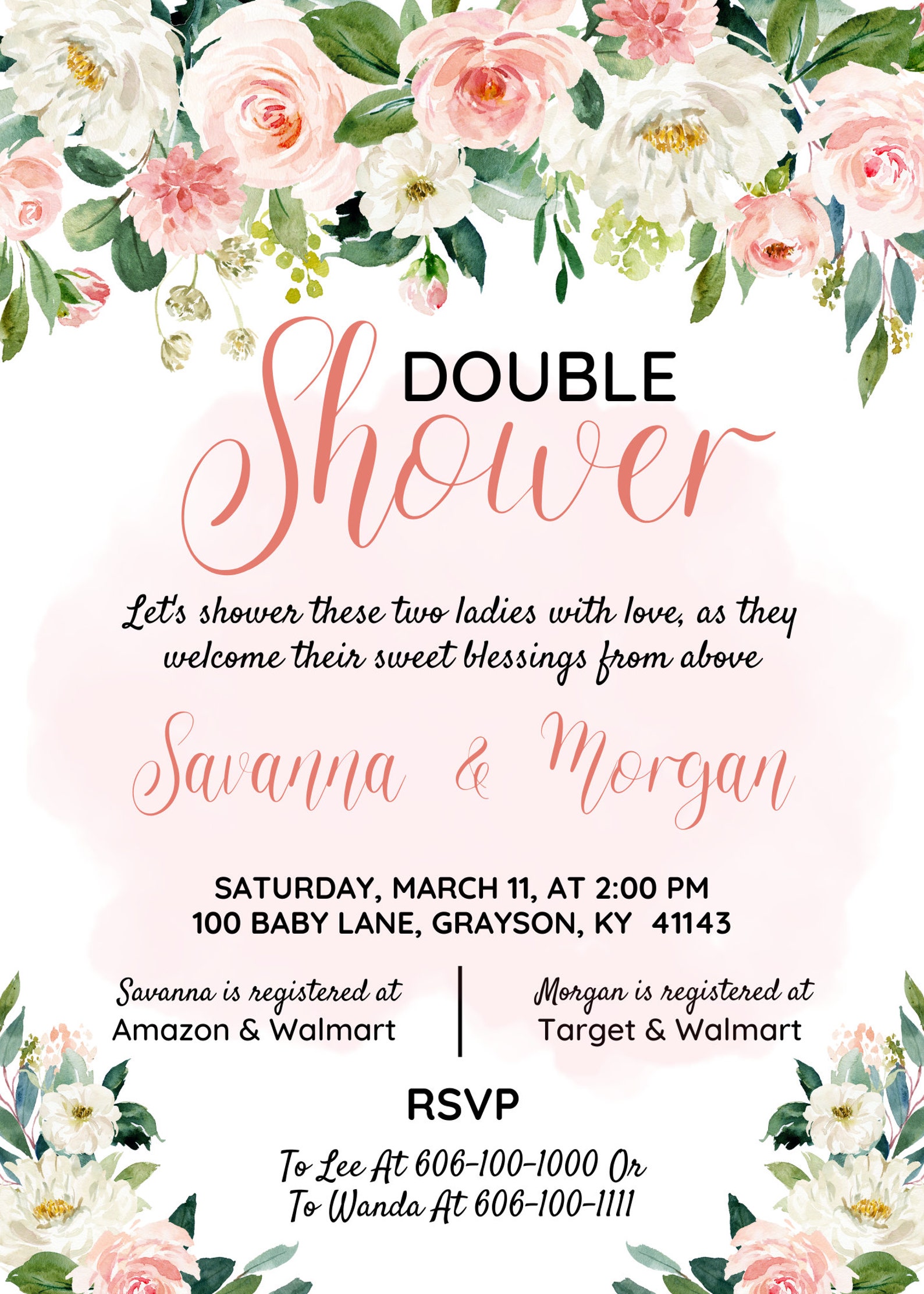 Pink Watercolor Floral Double Baby Shower Invitation Joint - Etsy