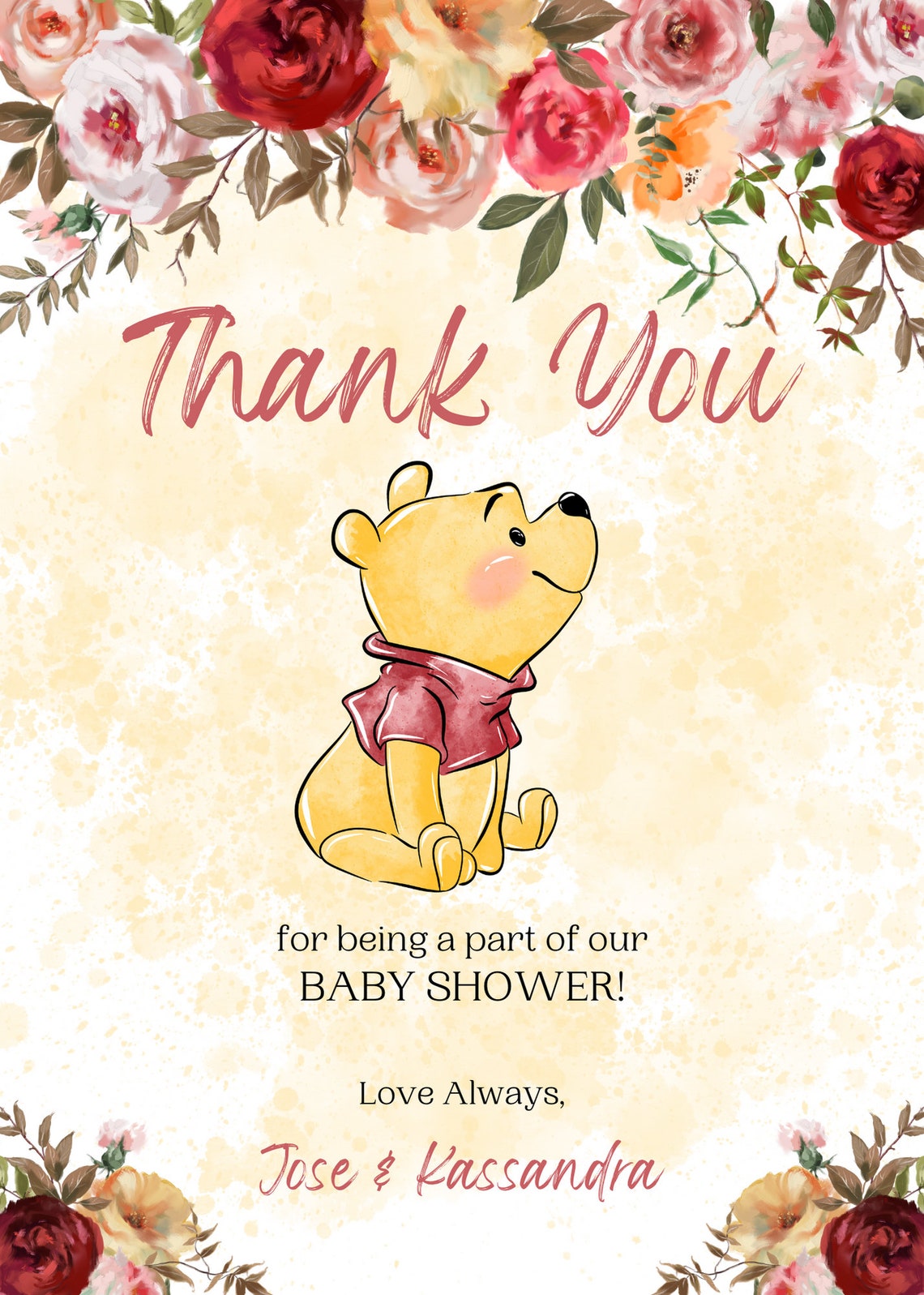 Winnie the Pooh Baby Shower Thank You Card Digital Download - Etsy