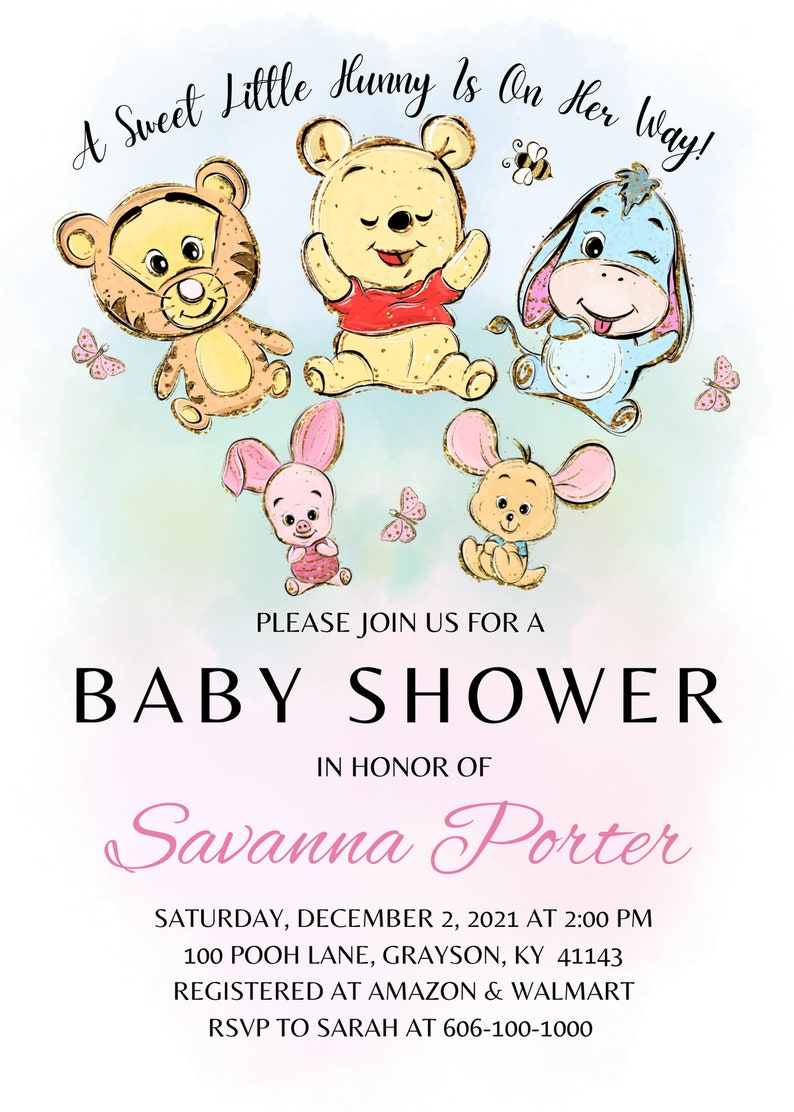 Baby Winnie the Pooh Baby Shower Invitation, Girl Baby Shower, Digital ...