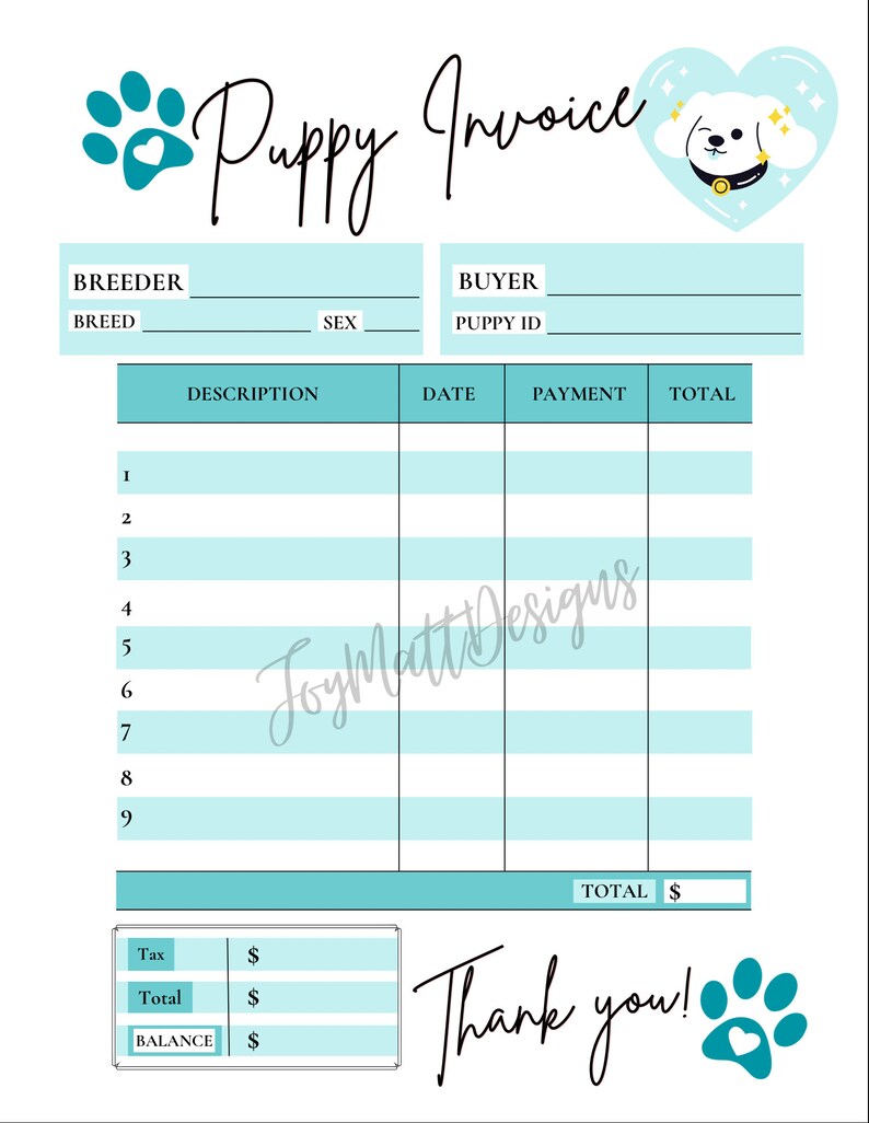 Breeder Puppy Invoice, Selling A Puppy, Digital Download, Printable - Etsy