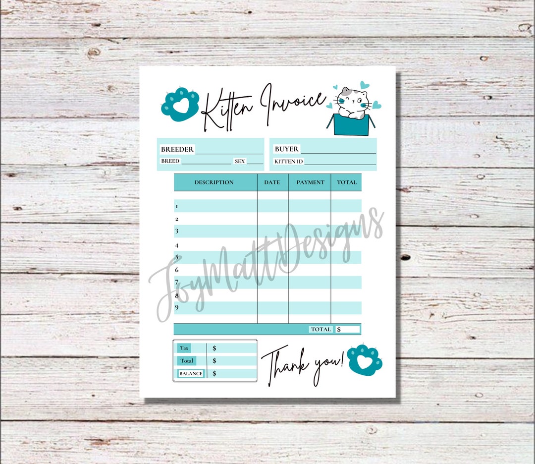 Breeder Kitten Invoice, Selling A Kitten, Digital Download, Printable ...