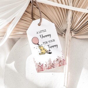 Pink Watercolor Floral Pooh and Piglet Favor Tags, Thank You Tags, A ...