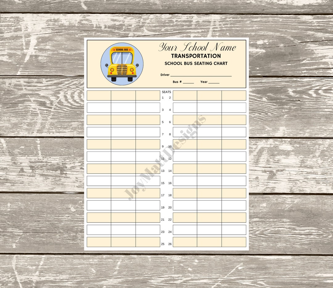 Personalized School Bus Seating Chart, School Bus Drivers, Teacher Bus ...