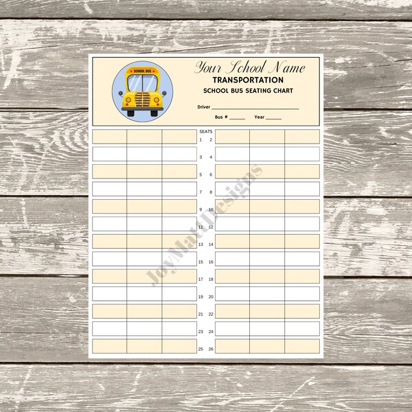 Printable Bus Seating Chart - Etsy