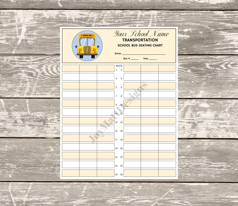 Personalized School Bus Seating Chart, School Bus Drivers, Teacher Bus ...
