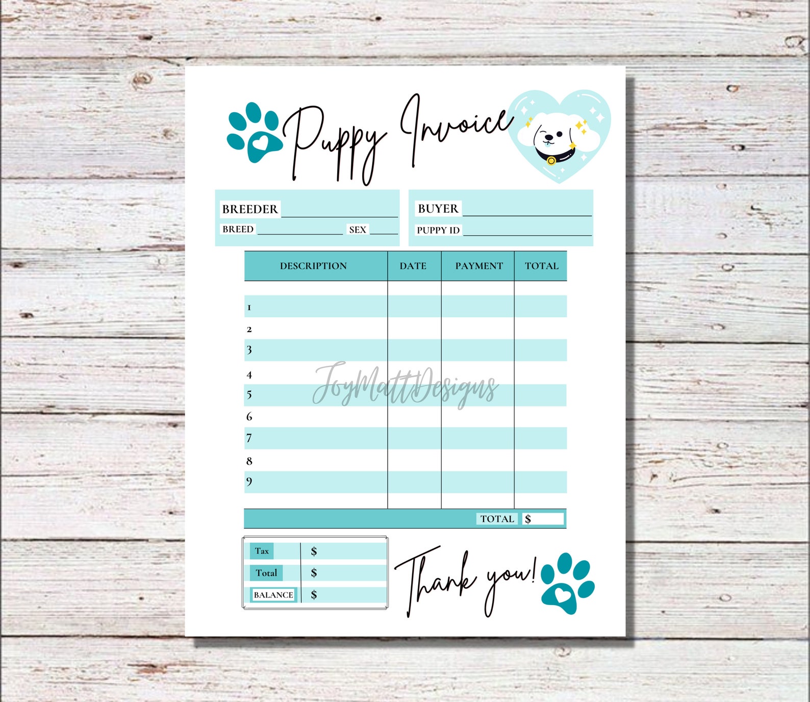 Breeder Puppy Invoice, Selling A Puppy, Digital Download, Printable - Etsy