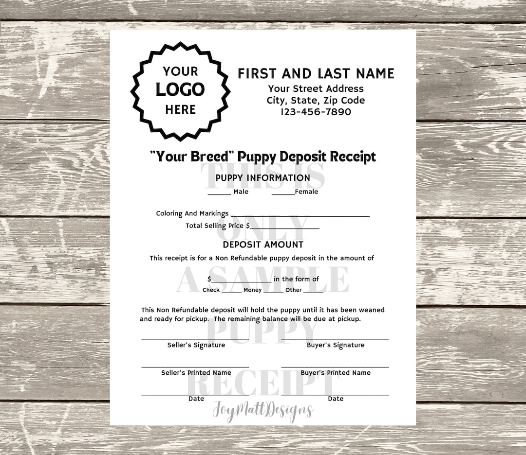 Personalized Puppy Deposit Receipt, Breeder Forms, Puppy Invoice, New ...