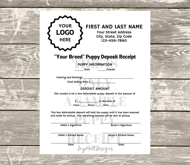 Personalized Puppy Deposit Receipt, Breeder Forms, Puppy Invoice, New ...