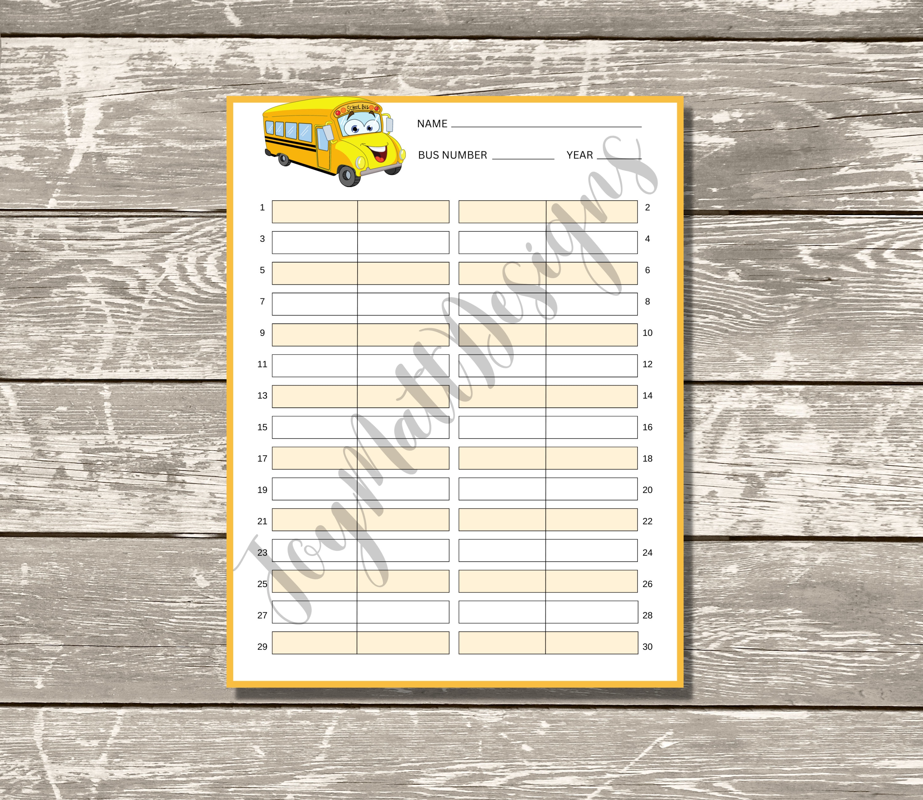 School Bus Seating Chart, School Bus Drivers, Teacher Bus Chart, Back ...