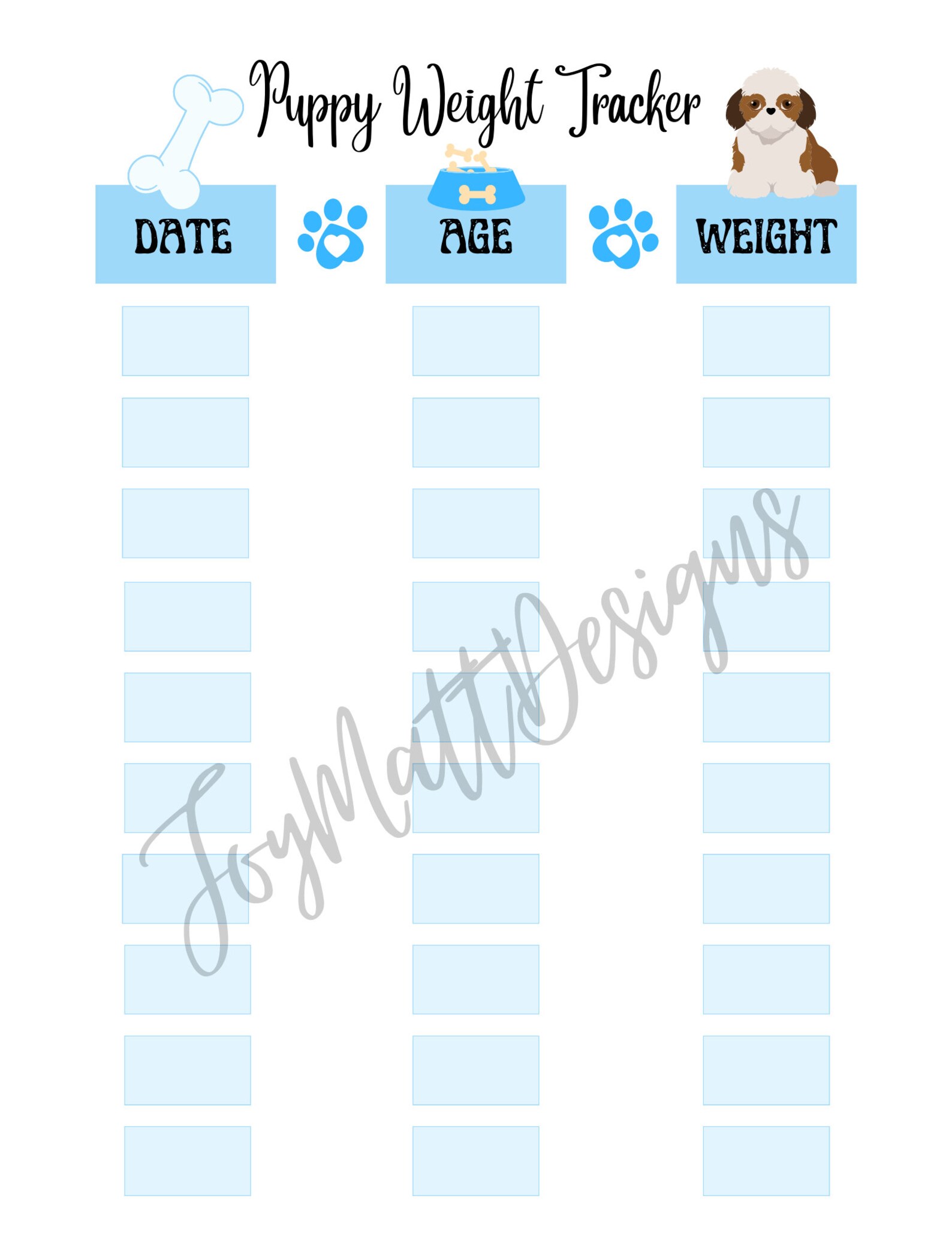 Puppy Growth Chart Puppy Weight Tracker Puppy Growth | Etsy