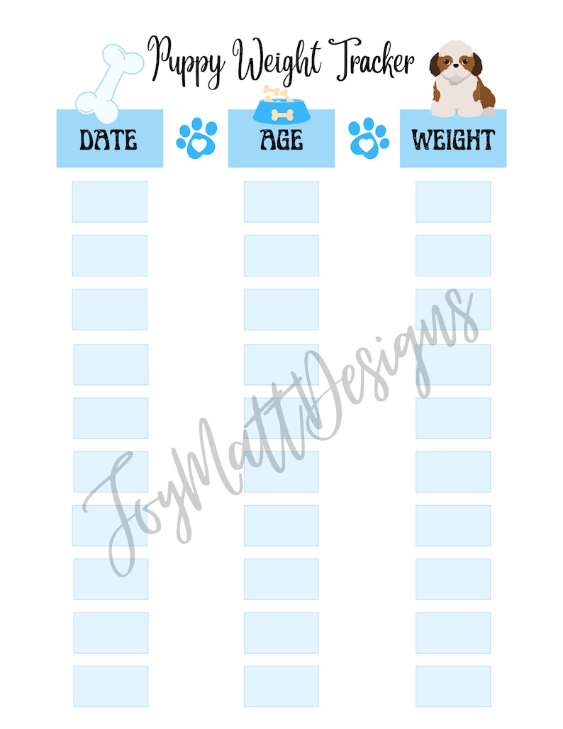 Puppy Growth Chart, Puppy Weight Tracker, Puppy Growth Tracker, New ...