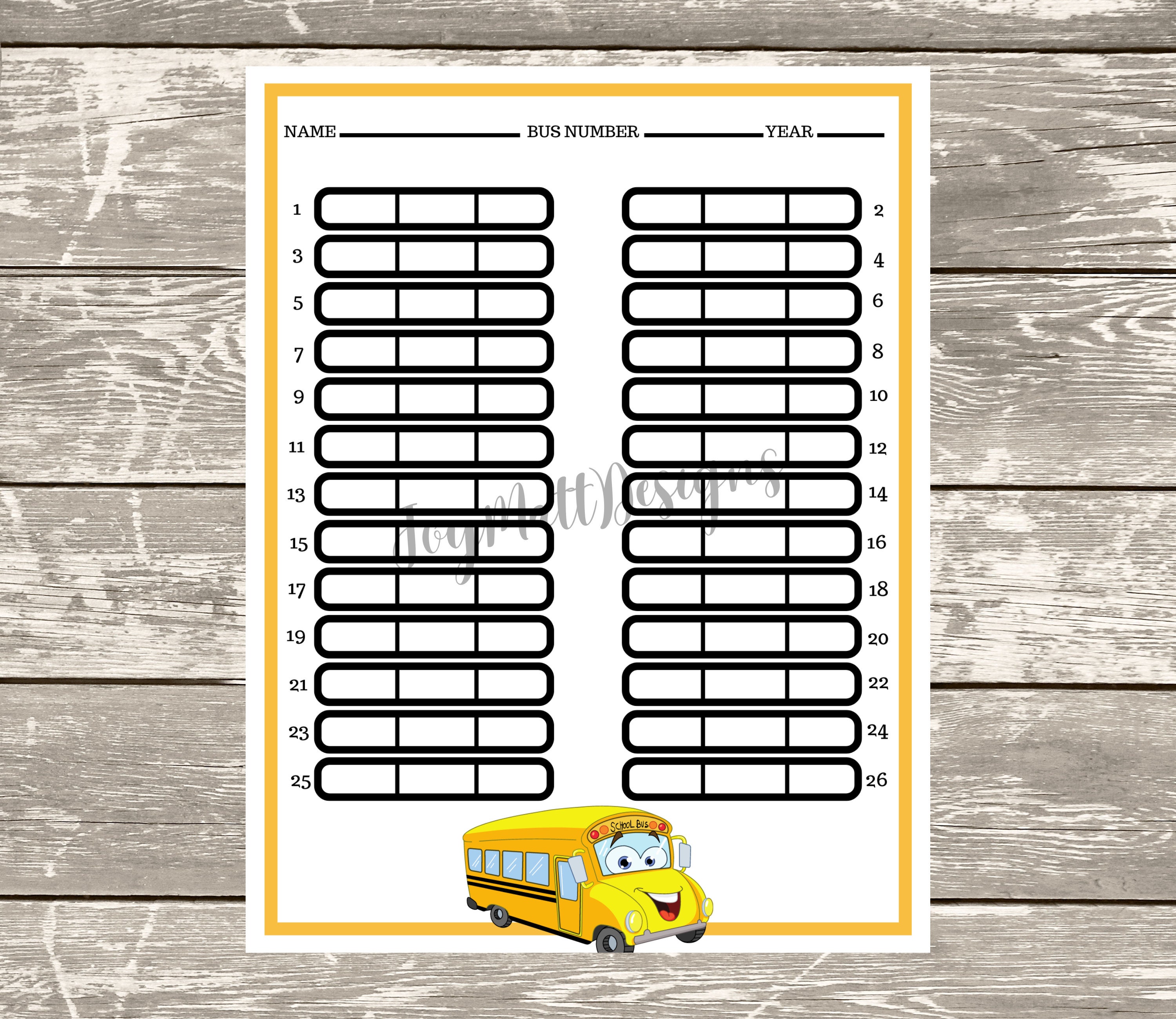 School Bus Seating Chart Printable