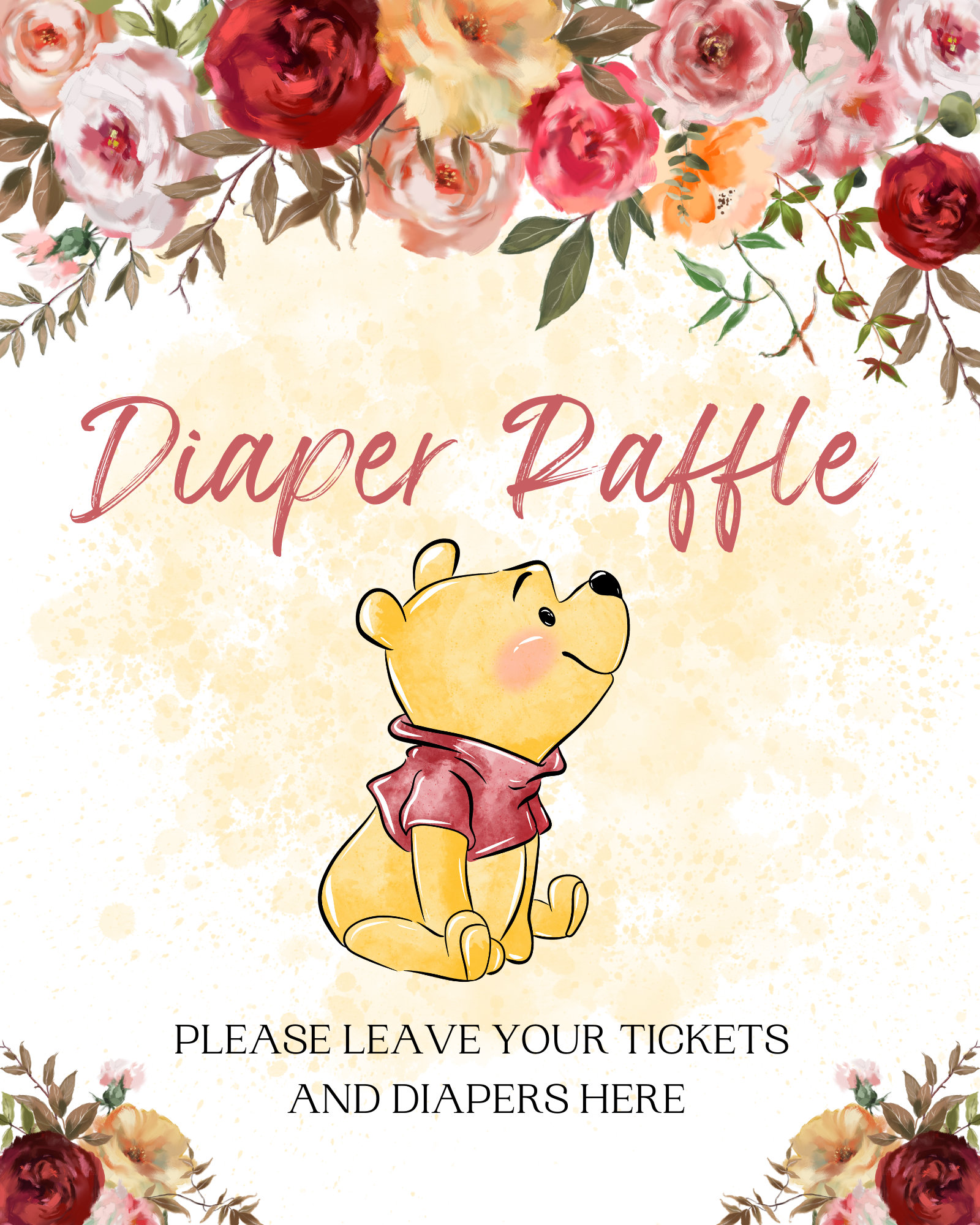 Winnie the Pooh Baby Shower Diaper Raffle Sign Red Shirt | Etsy