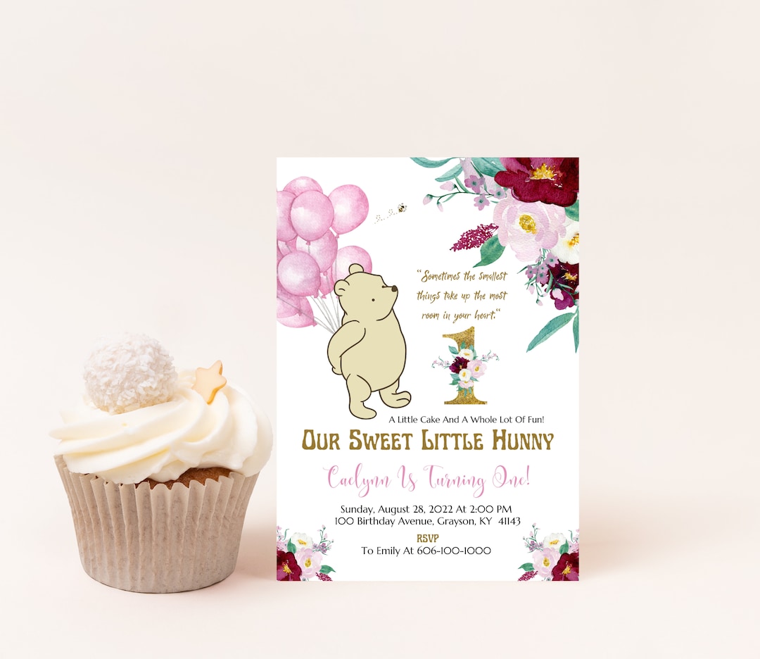 Our Sweet Little Hunny Winnie the Pooh Girl Birthday Invitation ...
