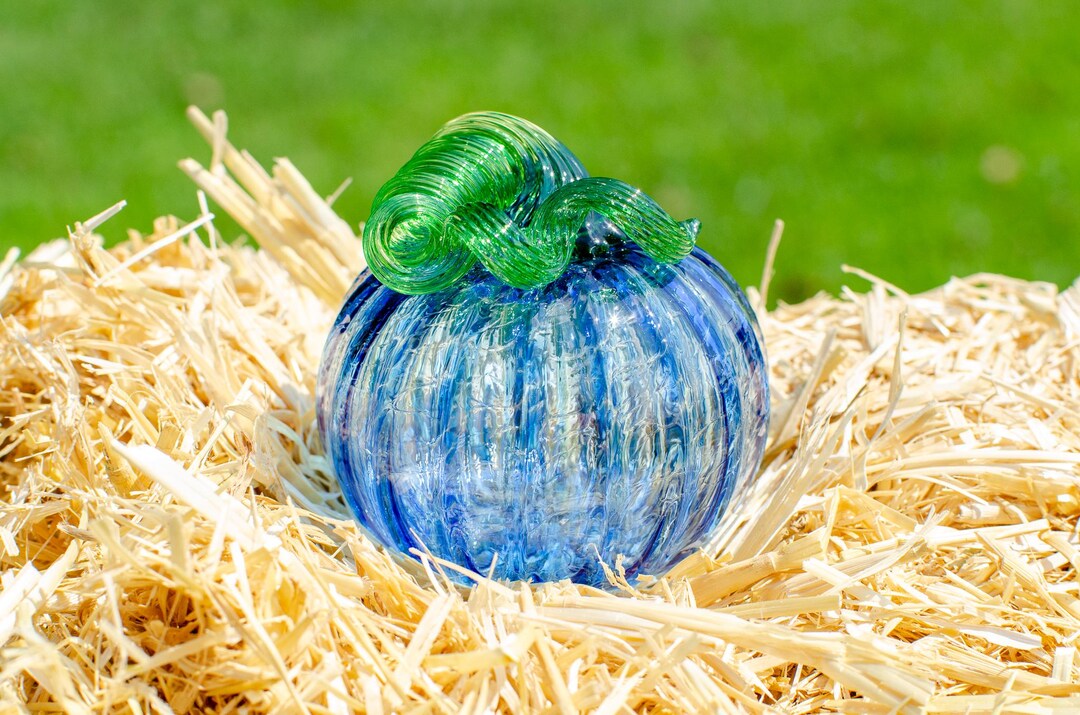 Blue Glass Pumpkin With Green Stem - Etsy