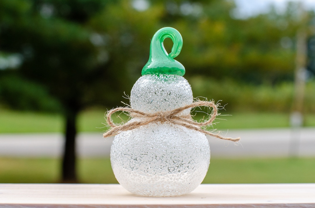 Small Glass Snowman With a Green Hat - Etsy
