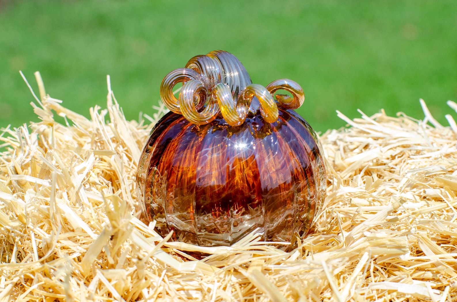 Amber Glass Pumpkin With Metallic Gold Stem - Etsy