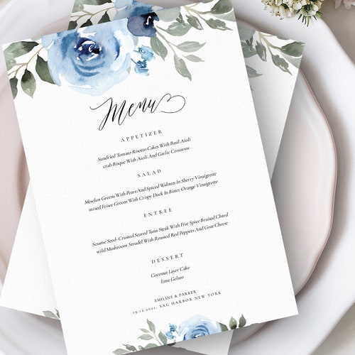 Wedding Menu Template Navy Blue and Blush Pink Floral Menu - Etsy