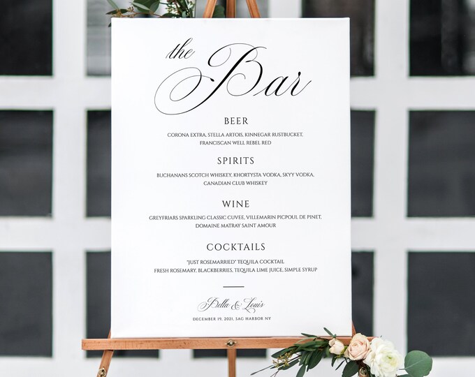 Printable Bar Menu Template, Wedding Bar Menu, Large Open Bar Sign ...