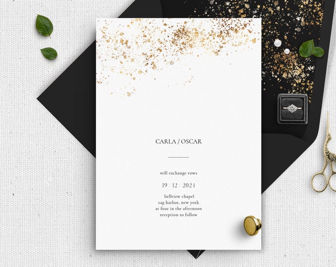 Modern White and Gold Wedding Invitation Template, Gold Sparkle Wedding ...