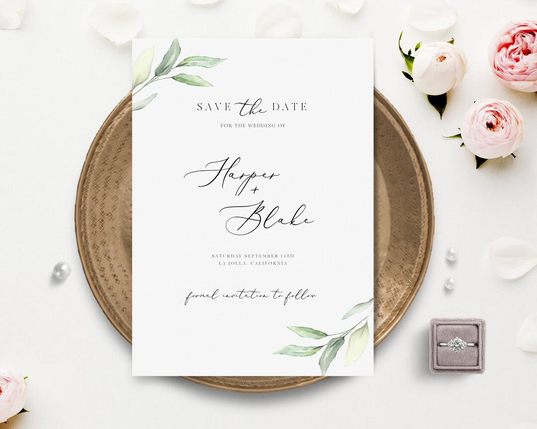 Save the Date Template No Photo, Simple Greenery Save the Date Card ...