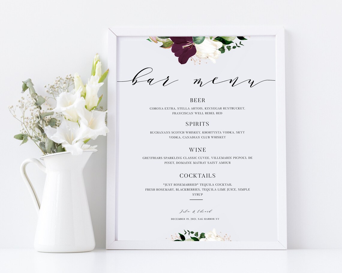 Printable Bar Menu Template Wedding Bar Menu Large Open Bar | Etsy