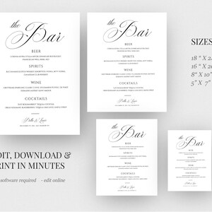 Printable Bar Menu Template Wedding Bar Menu Large Open Bar - Etsy