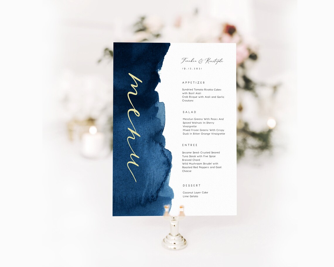 Navy Wedding Menu Template Printable Wedding Menu Download | Etsy
