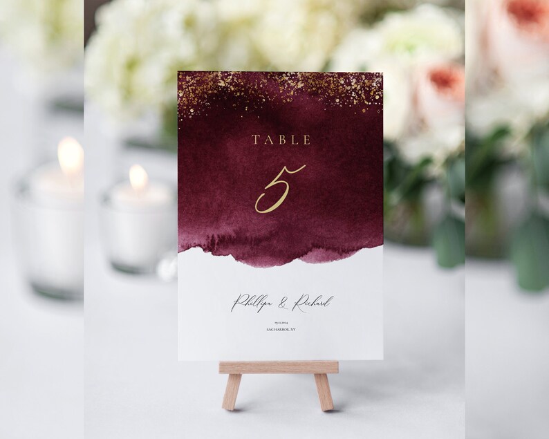 Burgundy and Gold Wedding Table Number Cards Merlot Table - Etsy