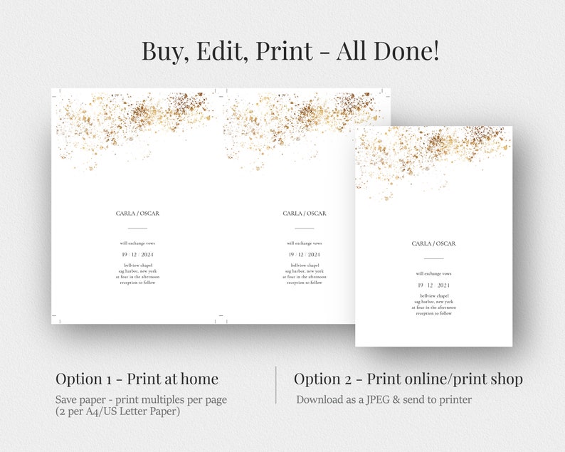 Modern White and Gold Wedding Invitation Template Gold - Etsy