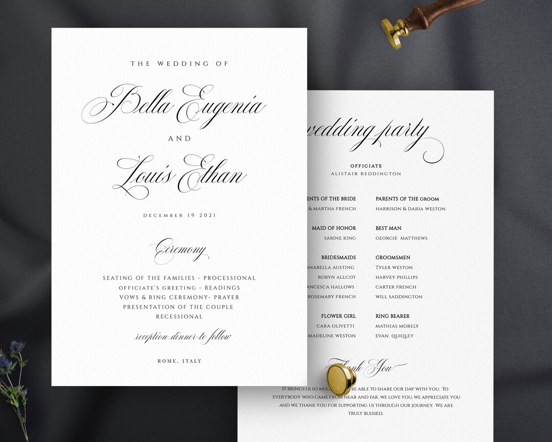 Printable Wedding Ceremony Program Template, Wedding Program Download ...