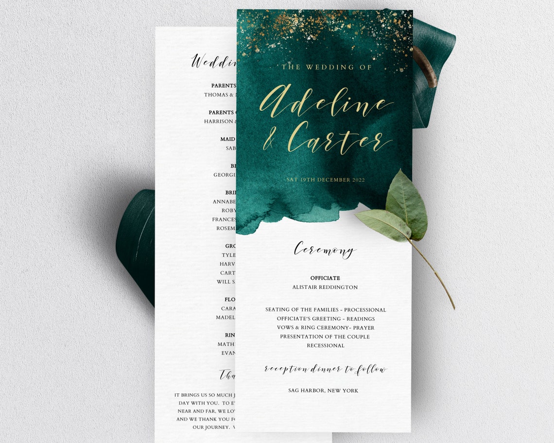 Emerald Green Wedding Ceremony Program Printable Modern - Etsy Canada